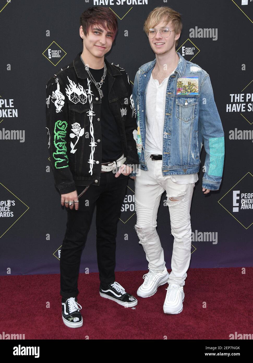 (L-R) Colby Brock and Sam Golbach at the 2019 E! People’s Choice Awards ...