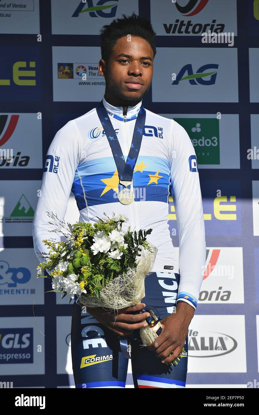 Gold medallist French Michael Crispin celebrates on the podium after ...