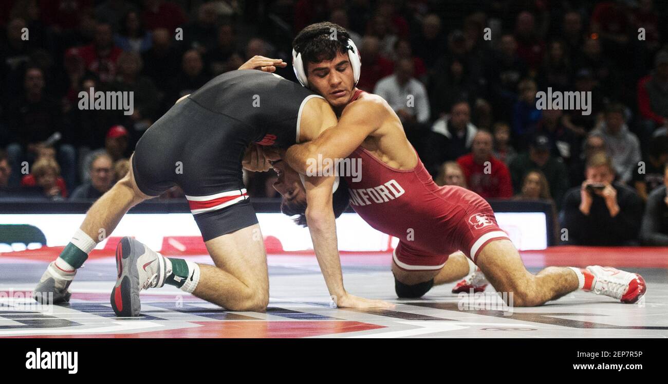Ohio State Buckeyes Quinn Kinner (black) wrestles Stanford Cardinals ...
