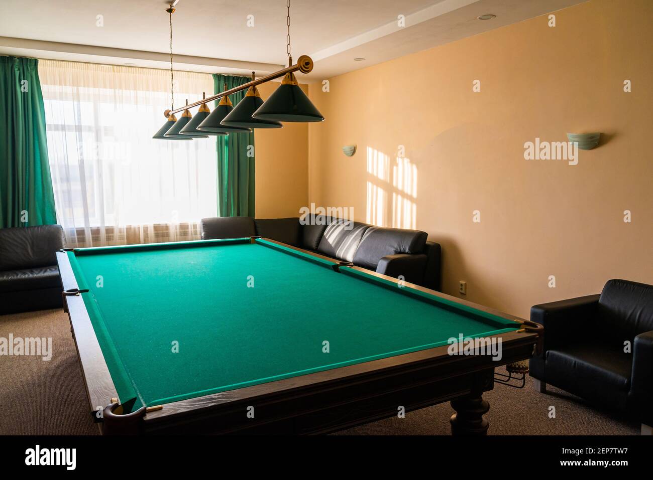 Interior of the billiard room with table Stock Photo - Alamy