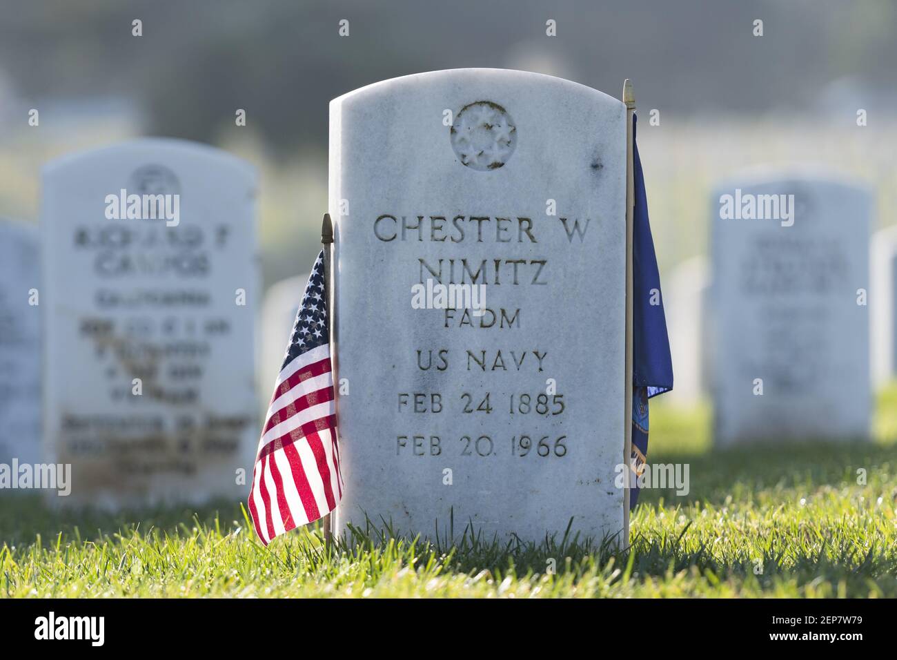 Headstones of U.S. Navy Fleet Admiral Chester William Nimitz, Sr. is ...