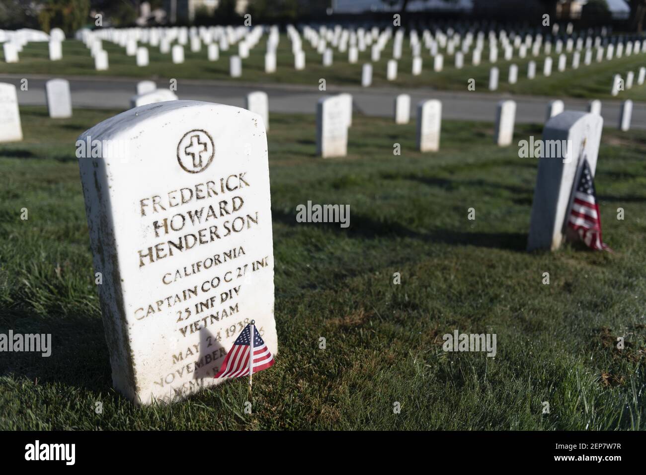 Headstones of U.S. military service members are seen at the Golden Gate ...