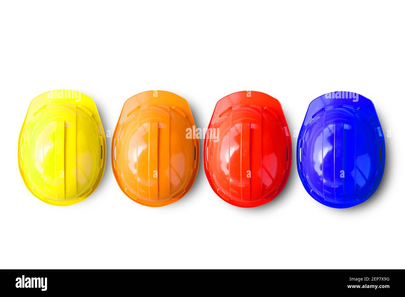 Group of safety engineer helmets on white background. Industrial safety ...