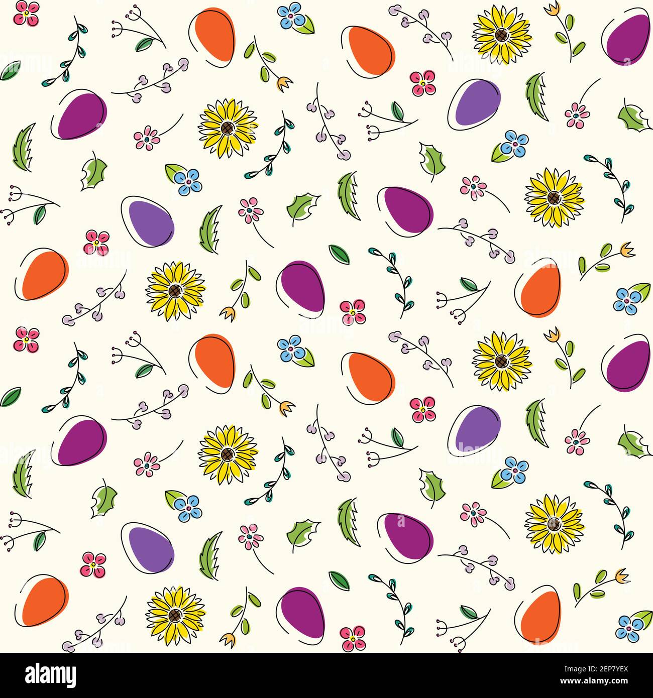 Seamless spring pattern of eggs and flowers. Happy Easter. Background ...