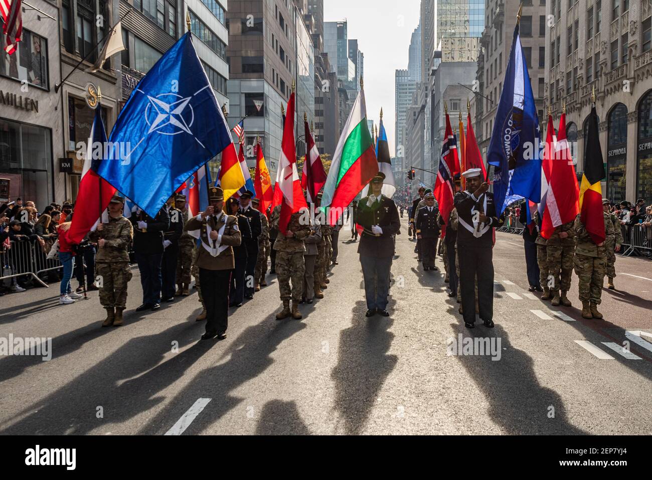 Color guards march in the 100th Veterans Day Parade in New York City on ...