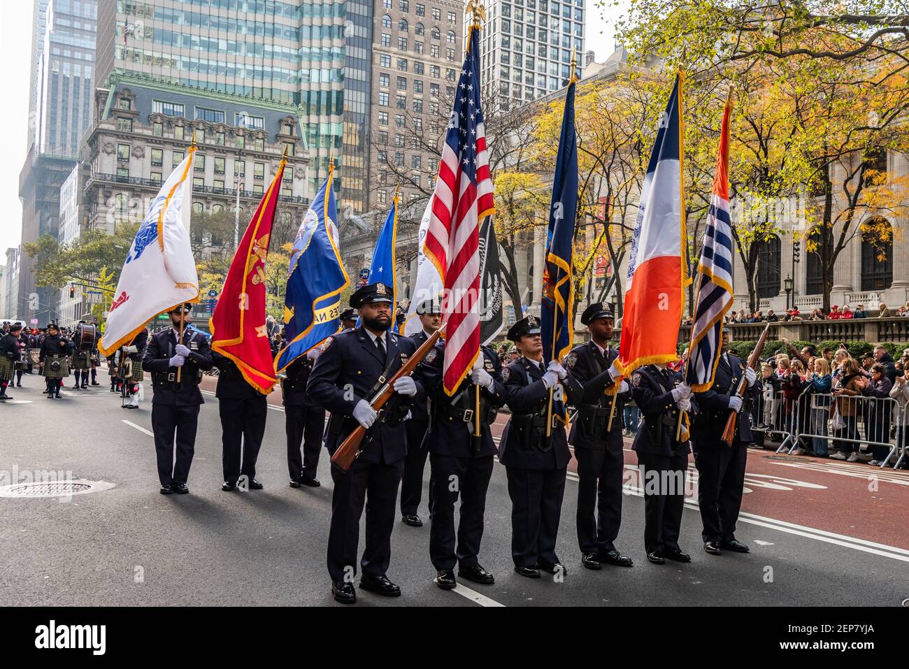 Color guards march in the 100th Veterans Day Parade in New York City on ...