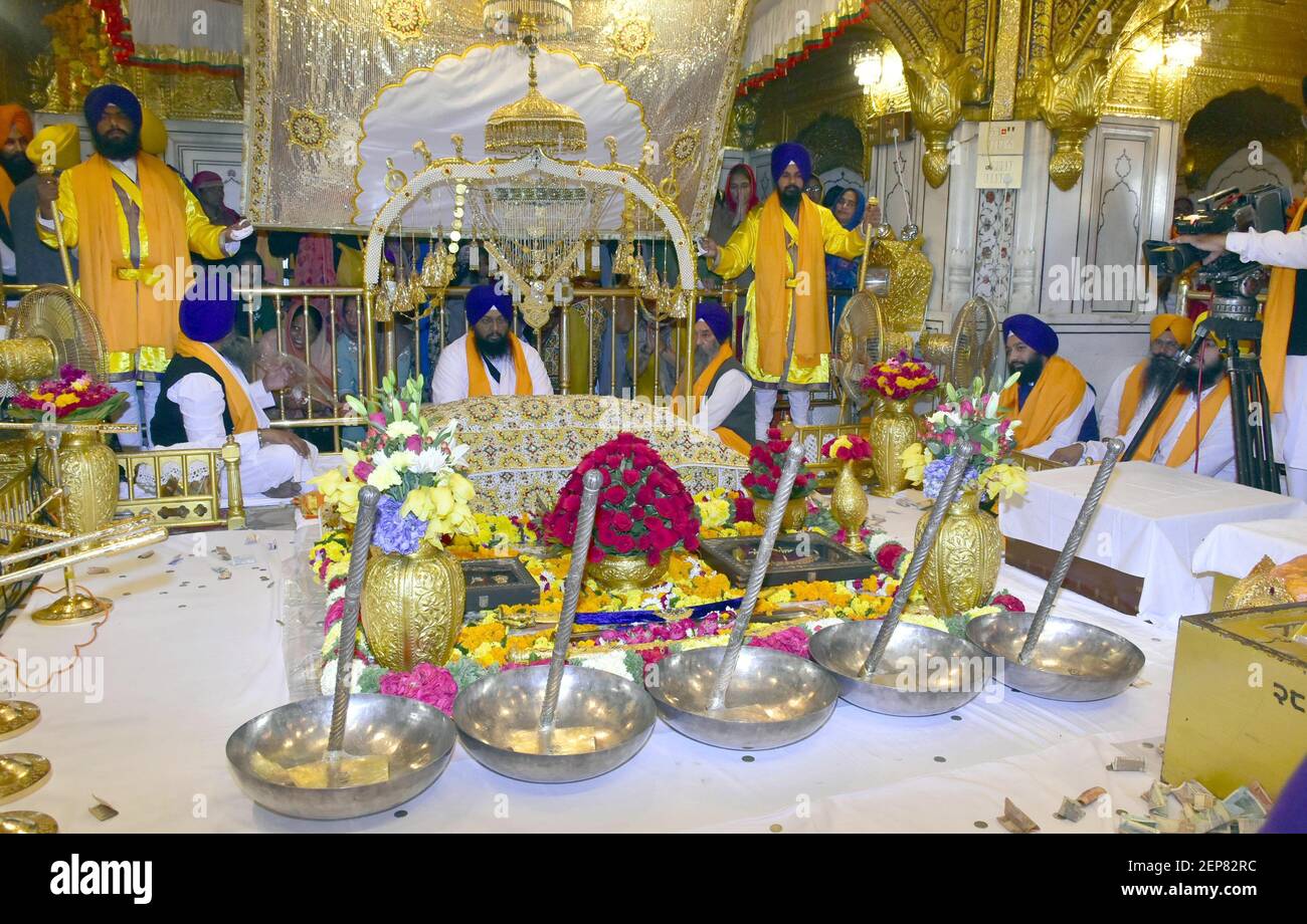 AMRITSAR, INDIA - NOVEMBER 12: A view of the Jalau (show the splendor) displayed in the sanctum ...