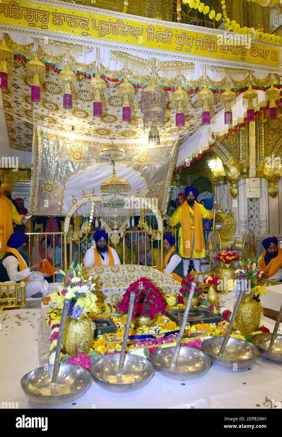AMRITSAR, INDIA - NOVEMBER 12: A view of the Jalau (show the splendor) displayed in the sanctum ...