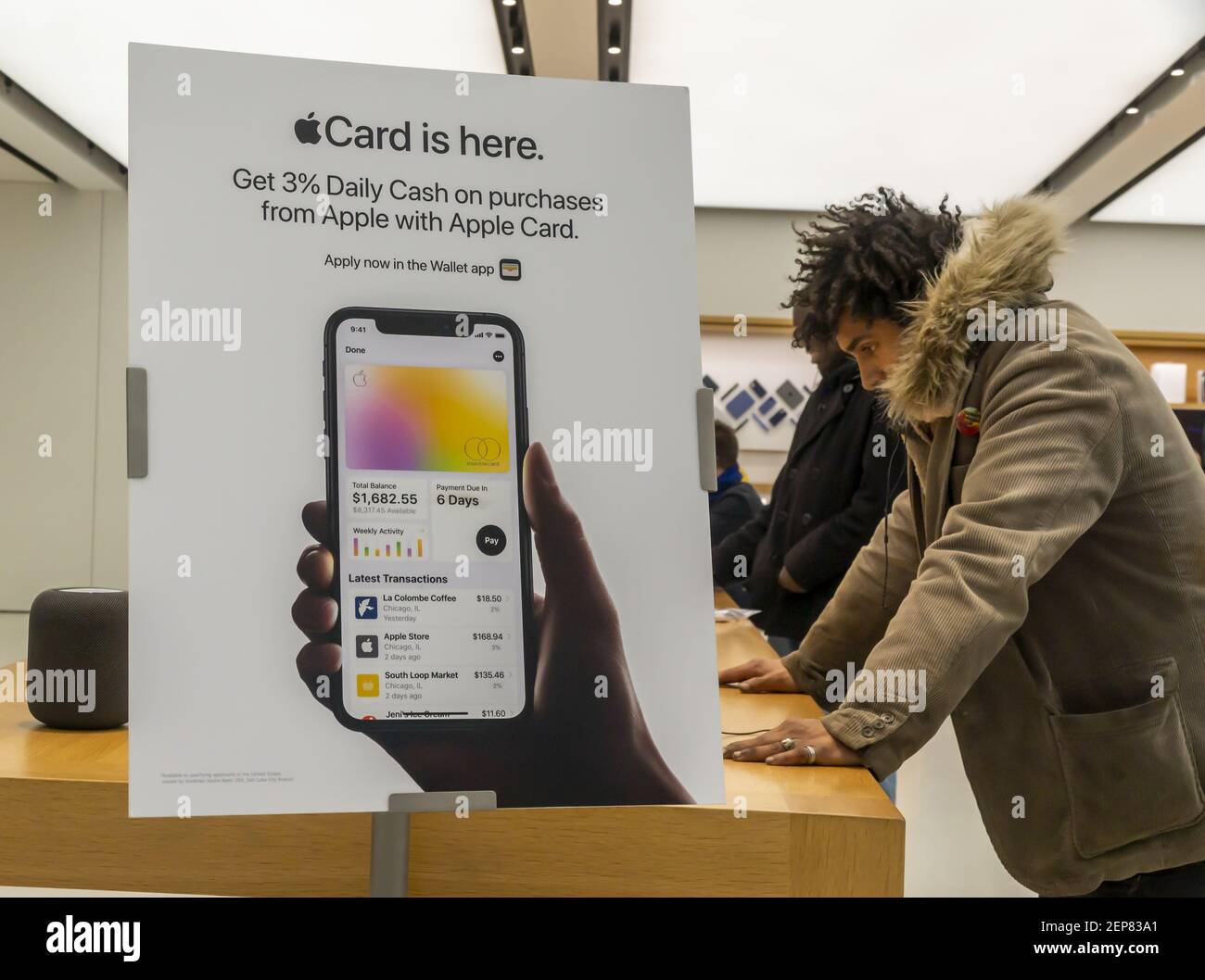 A sign advertising the Apple Card in the World Trade Center Apple Store ...
