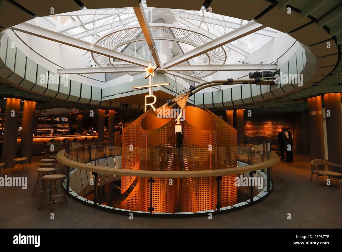 The top of the "cask" inside the new Starbucks Reserve Roastery Chicago on the fourth floor ...