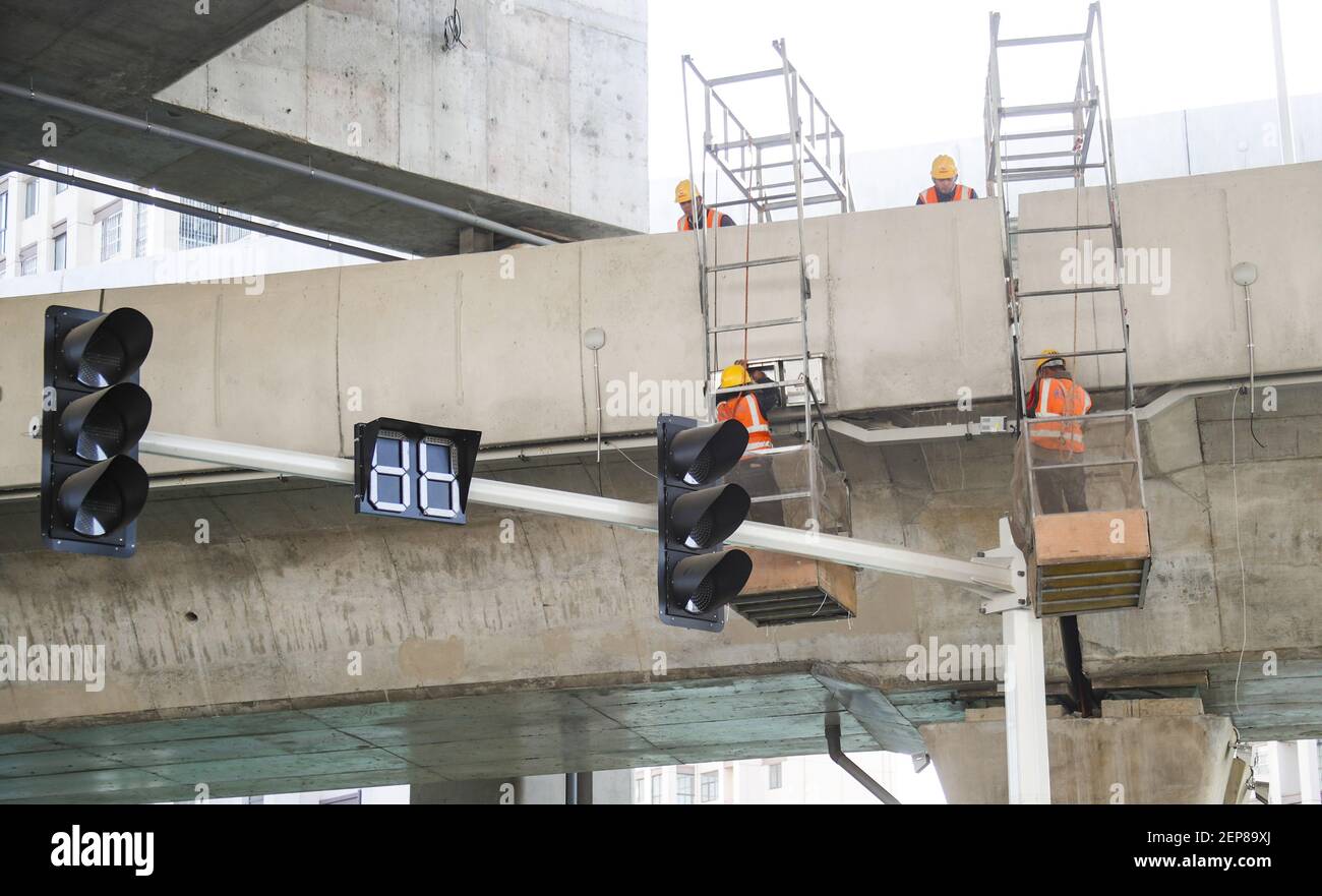 Jiangsu,CHINA-On November 14, 2019, the construction of viaduct surface ...