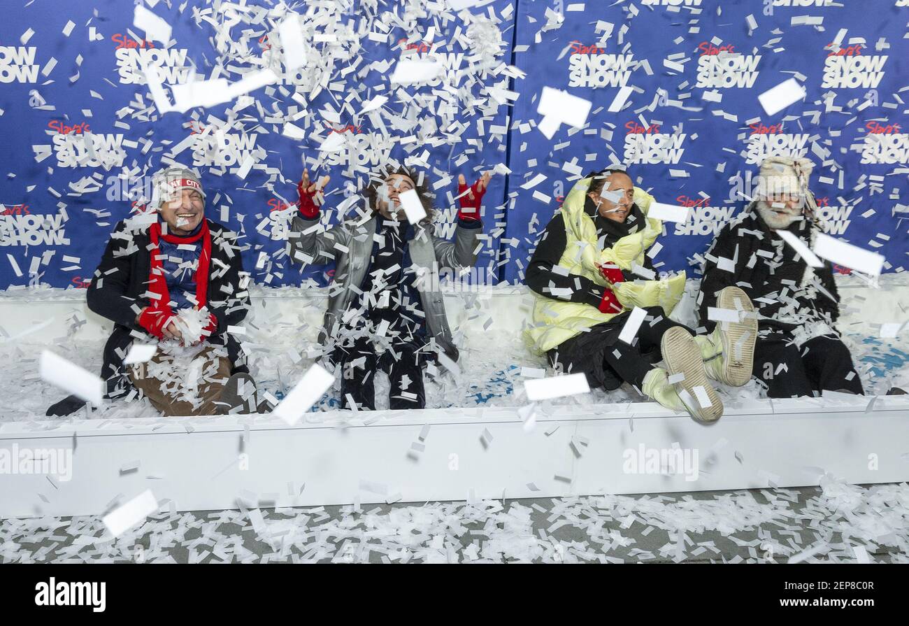 Slava Polunin (R) and cast members attend Slava's Snowshow opening ...