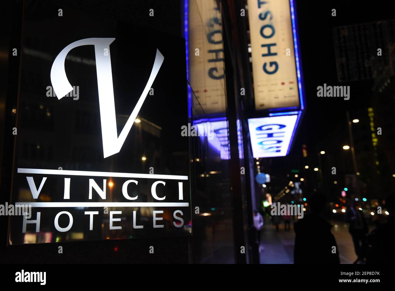 Vincci Hoteles logo seen at a hotel on Gran Via street in Madrid ...