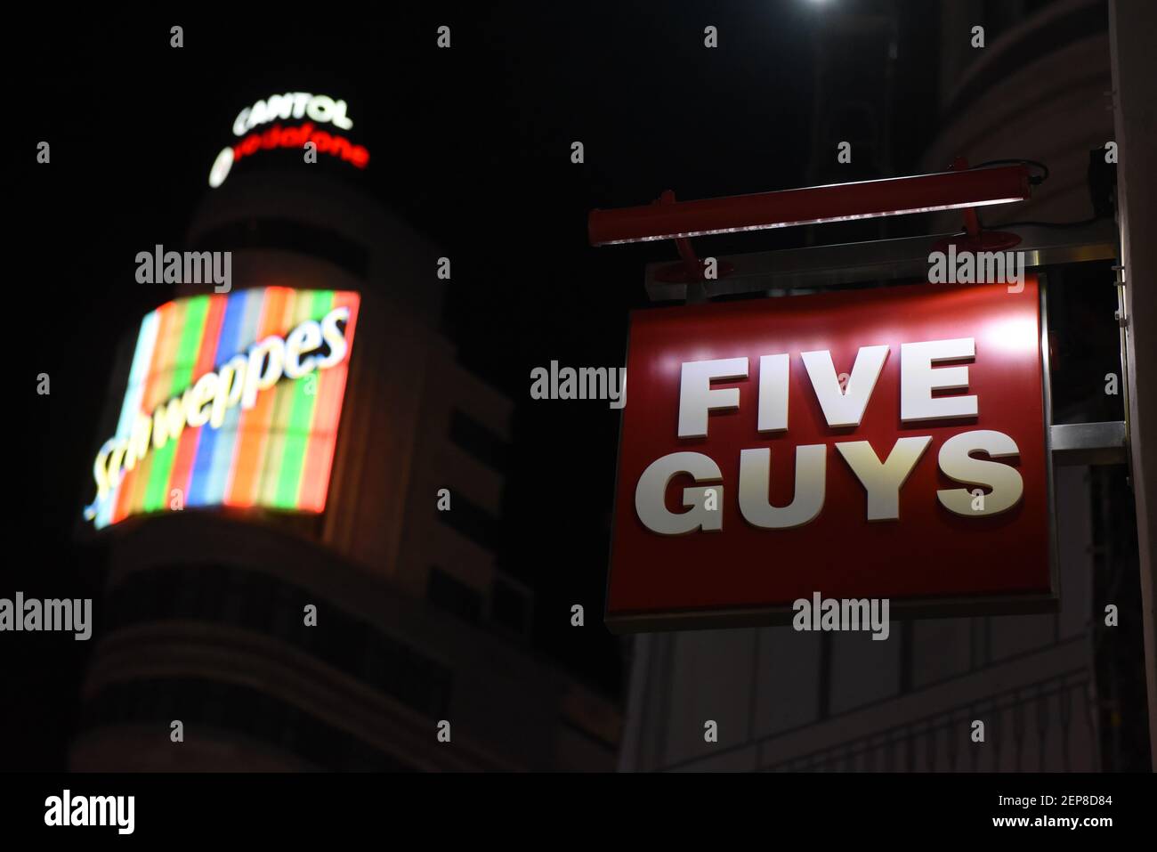 Five Guys logo seen at a restaurant in Madrid. (Photo by John MiIlner ...
