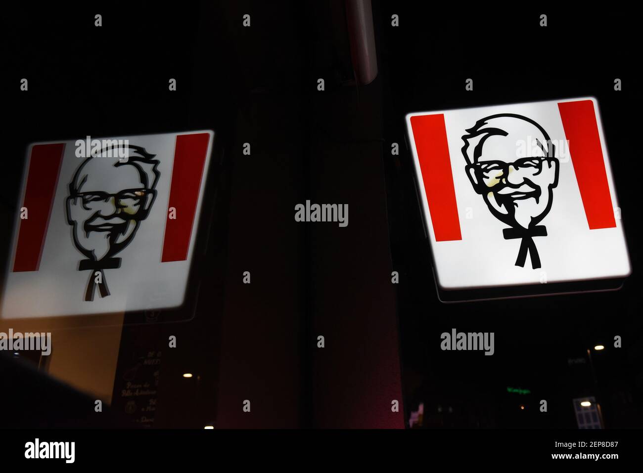KFC Kentucky Fried Chicken logo seen at a restaurant in Madrid. (Photo ...