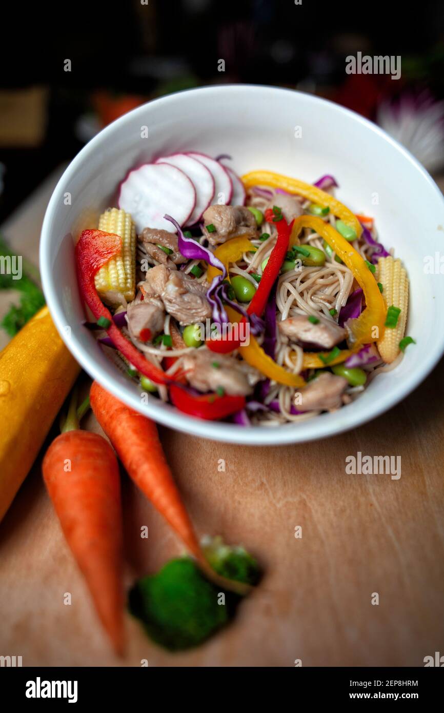Plates of healthy, balanced Asian food Stock Photo - Alamy