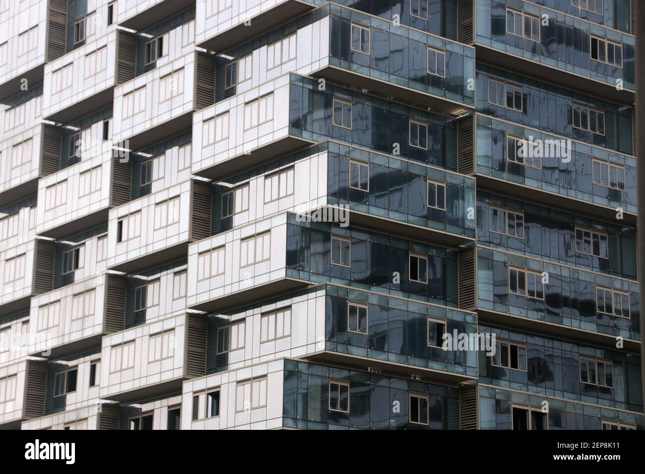 A view of a high-rise office building which looks like a complex ...