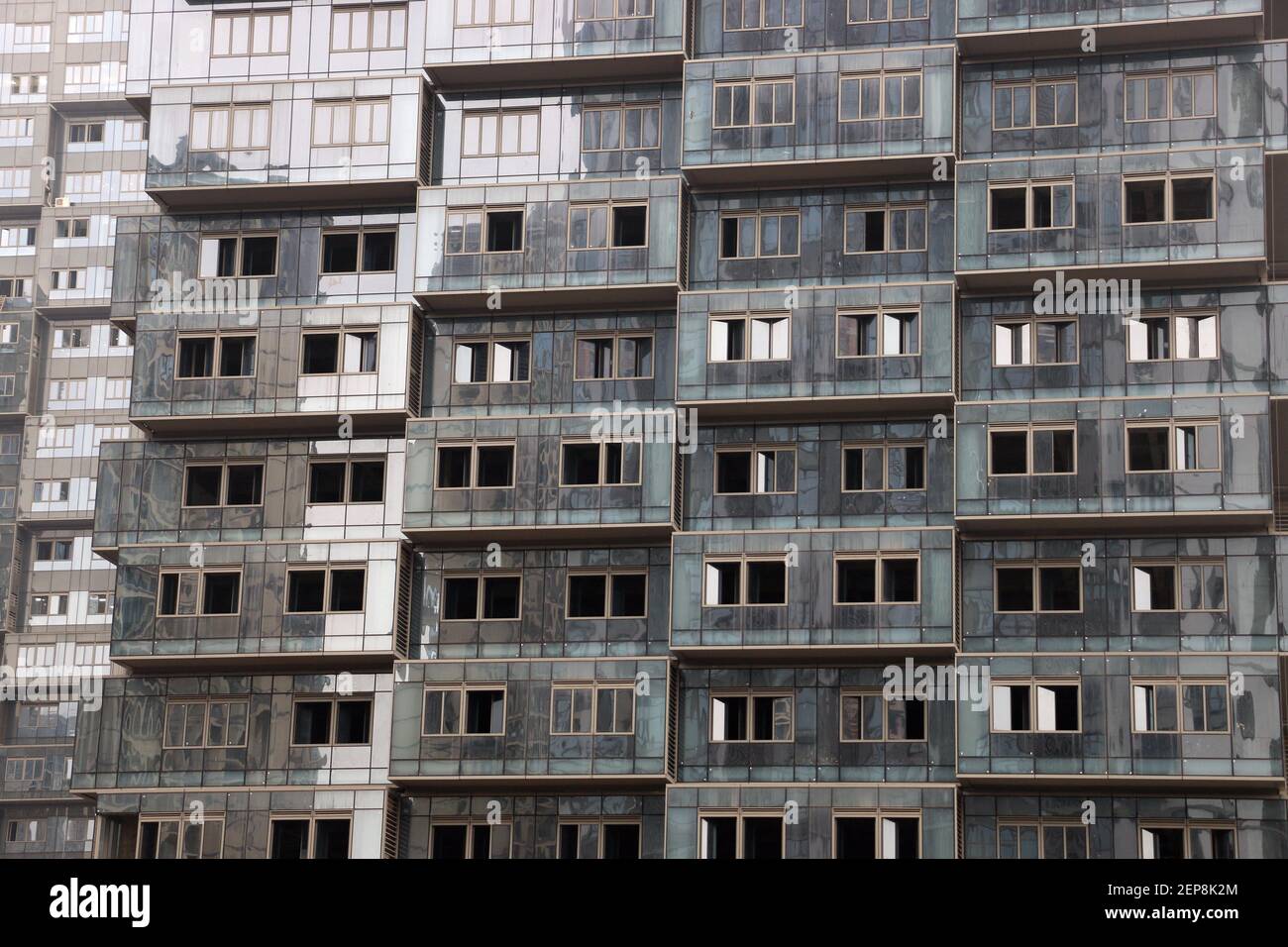 A view of a high-rise office building which looks like a complex ...