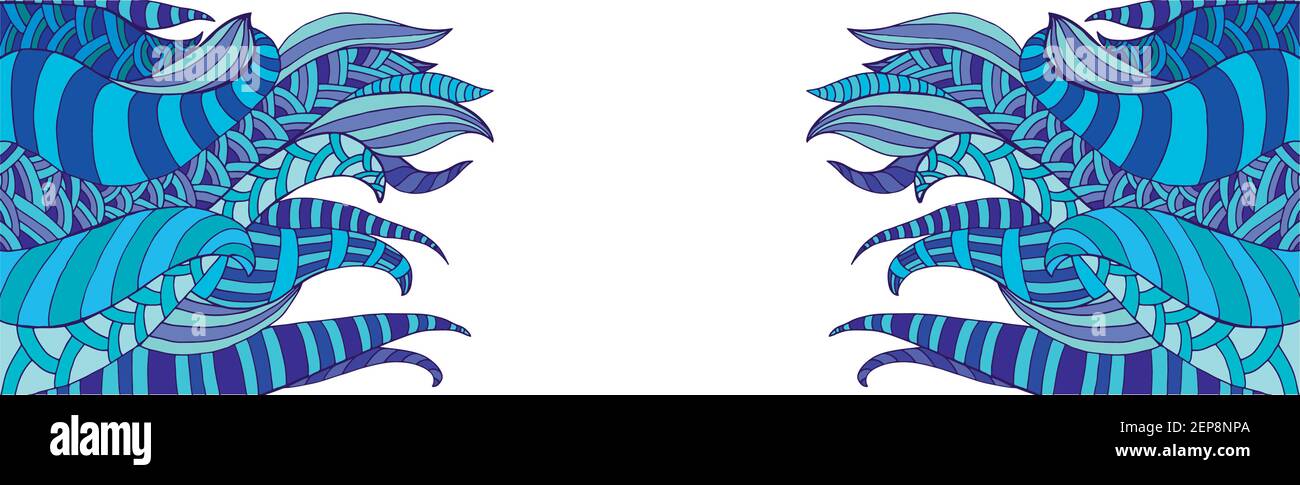 Doodle fantasy wavy frame, colorful blue shades. Decorative surreal ...