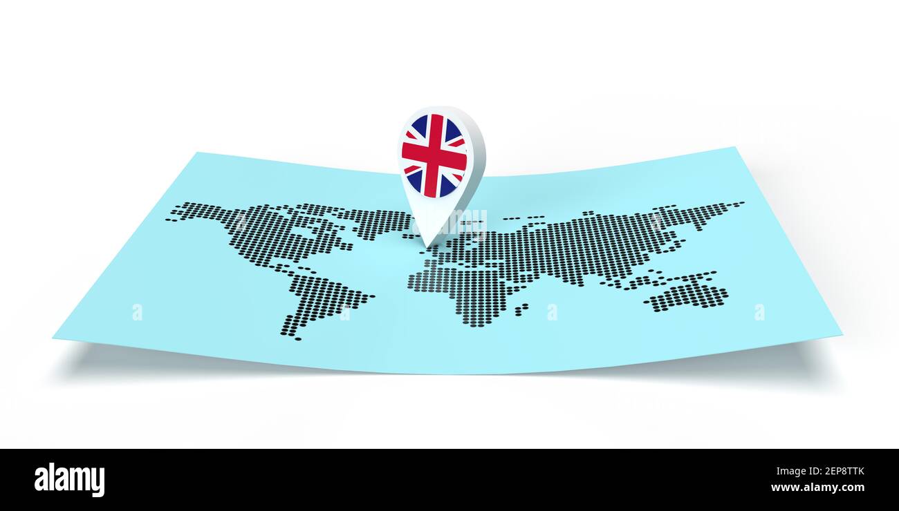 A 3D rendered country map locator pointing on a global destination on ...