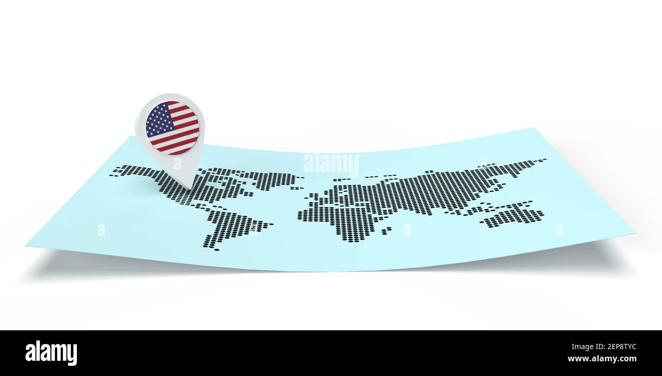 A 3D rendered country map locator pointing on a global destination on ...