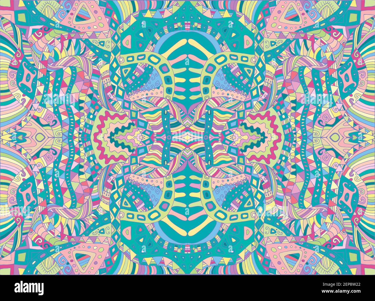 Psychedelic tribal colorful surreal doodle pattern. Hippie abstract ...