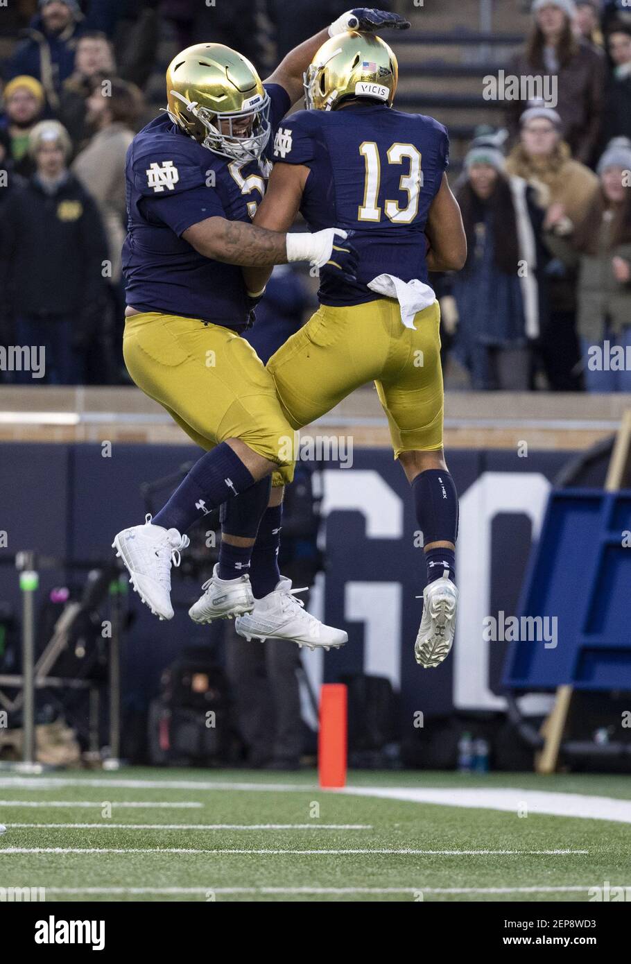 November 16, 2019: Notre Dame safety Paul Moala (13) and Notre Dame ...