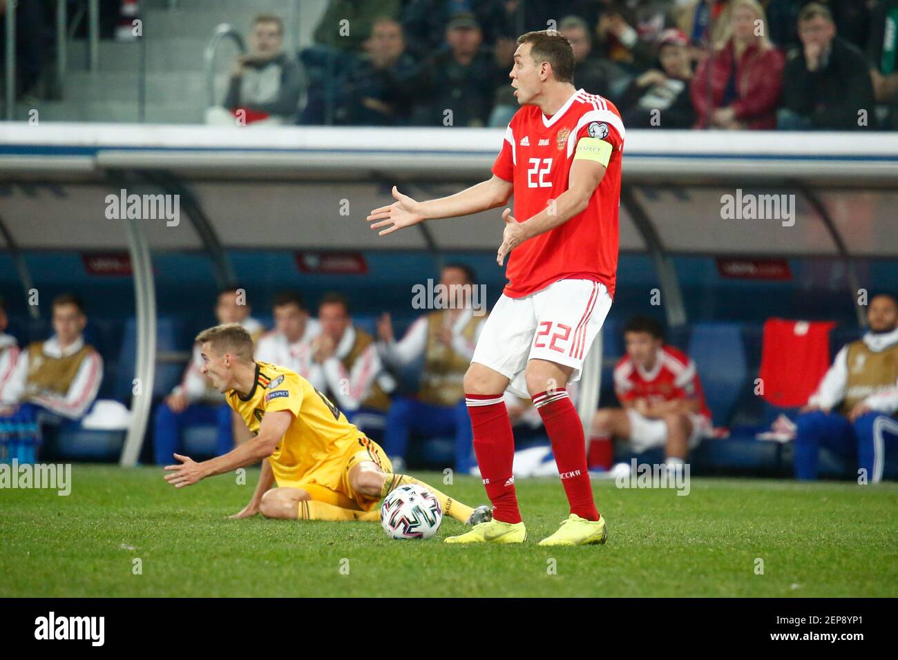 Artem Dzyuba of Russia reacts during the Euro 2020 Qualifying round ...