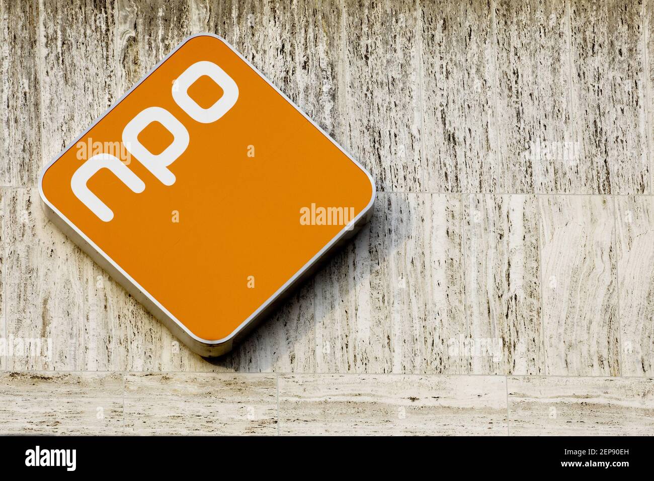 HILVERSUM, Mediapark, 17-11-2019, Logo and exterior of the NPO. The ...