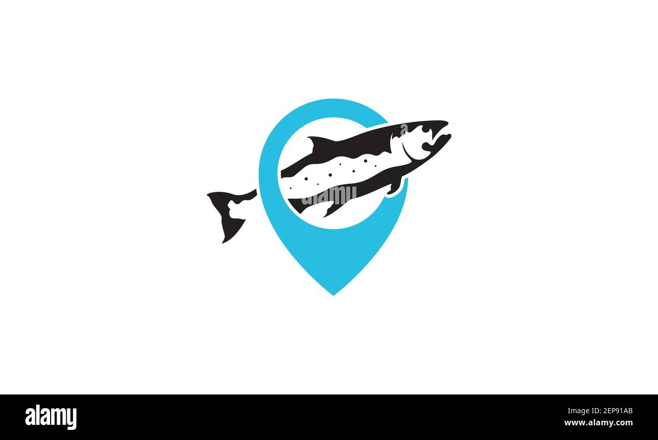 fish salmon with map pin location logo design vector icon symbol ...