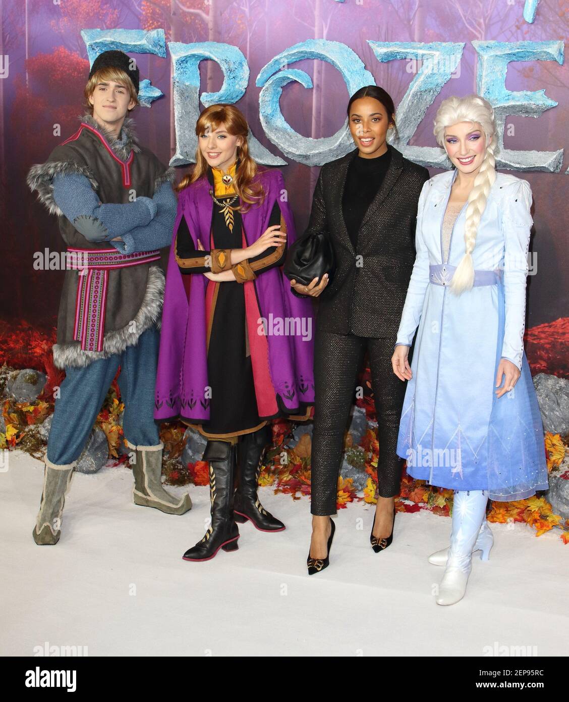 Rochelle Humes with characters from the film attend the "Frozen 2 ...