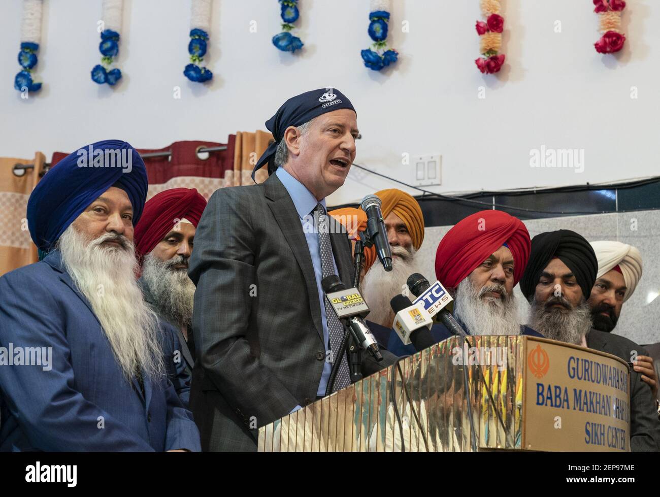 Mayor Bill de Blasio speaks during 550th Birthday of Guru Nanak Dev Ji ...