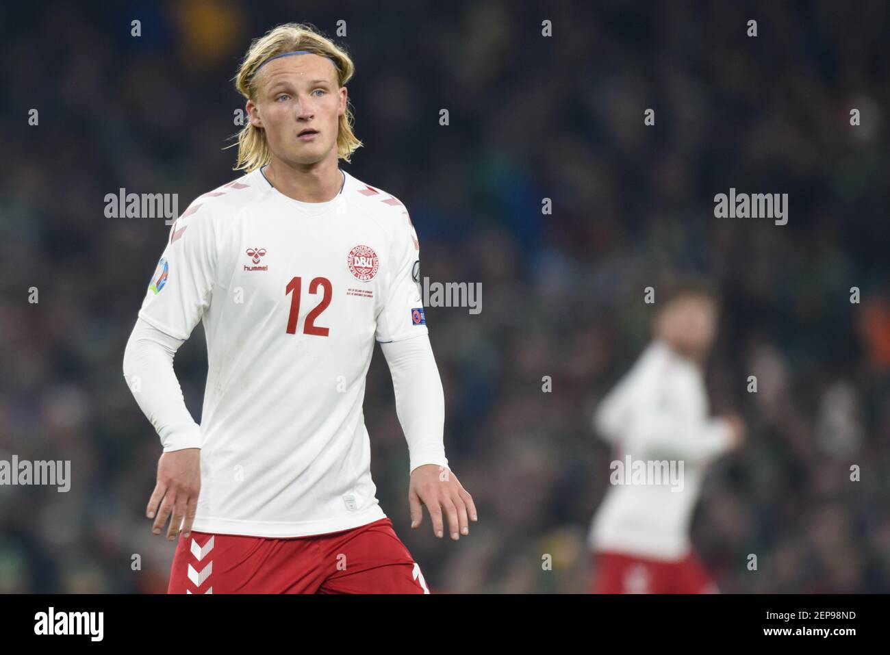 Kaspar Dolberg of Denmark looks on during the UEFA EURO 2020 Qualifying Round Group D match ...