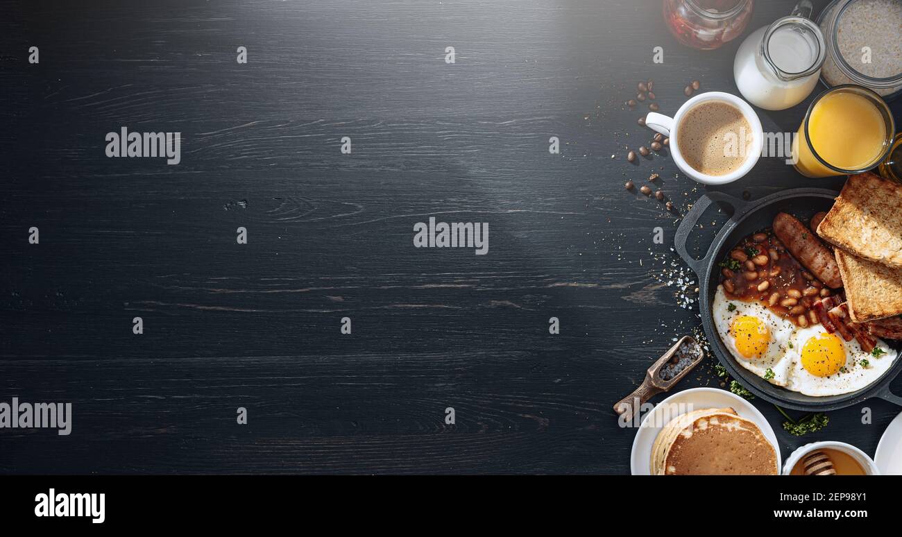 classic high-calorie breakfast for a productive work day Stock Photo ...