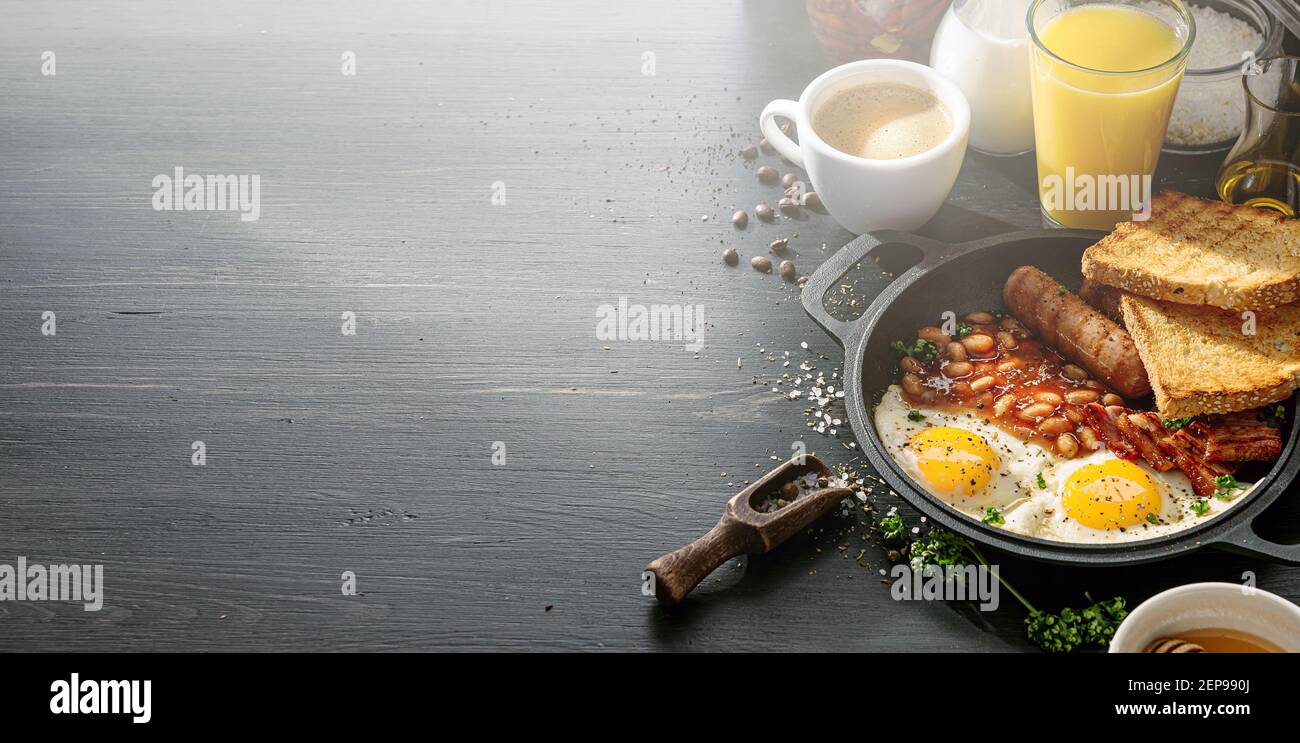 classic high-calorie breakfast for a productive work day Stock Photo ...