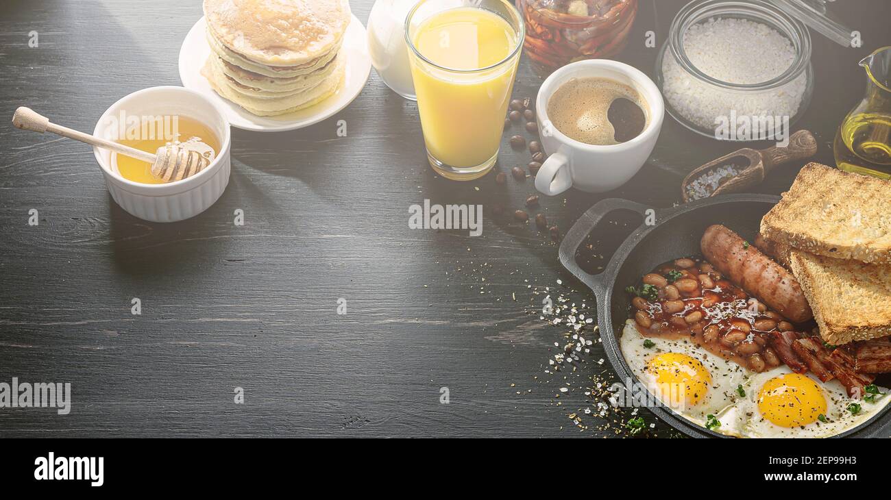 classic high-calorie breakfast for a productive work day Stock Photo ...