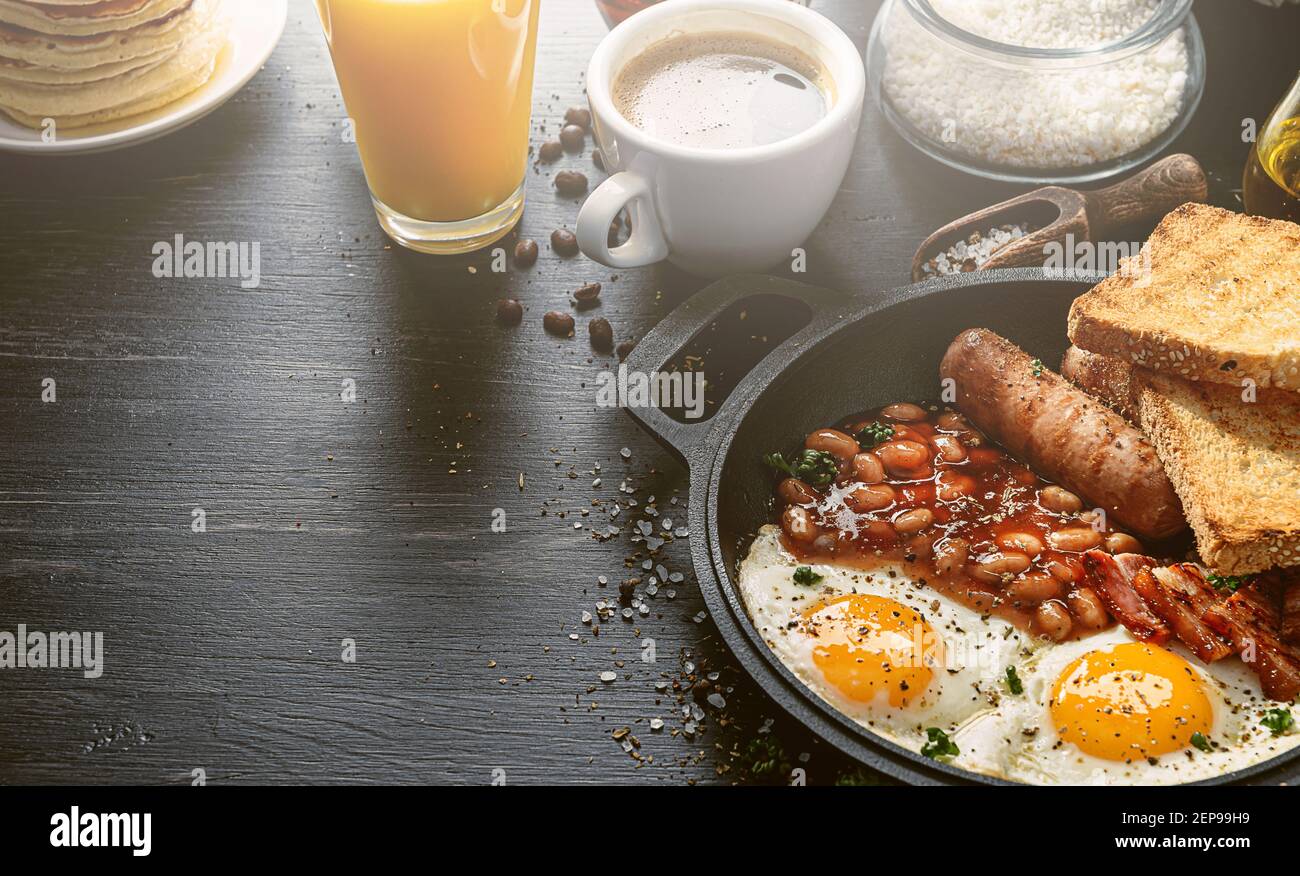 classic high-calorie breakfast for a productive work day Stock Photo ...