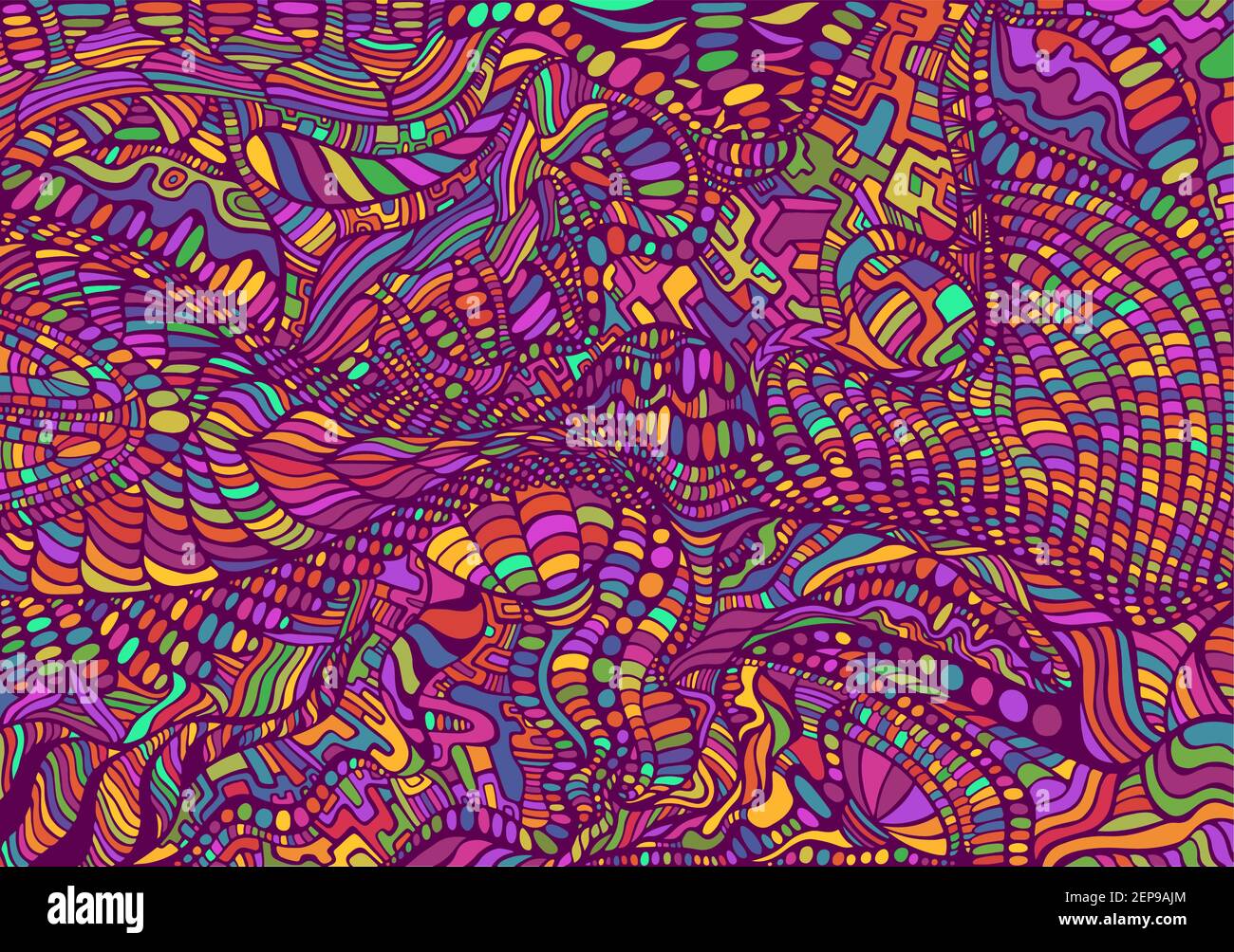 Psychedelic colorful surreal doodle pattern. Rainbow colors abstract ...