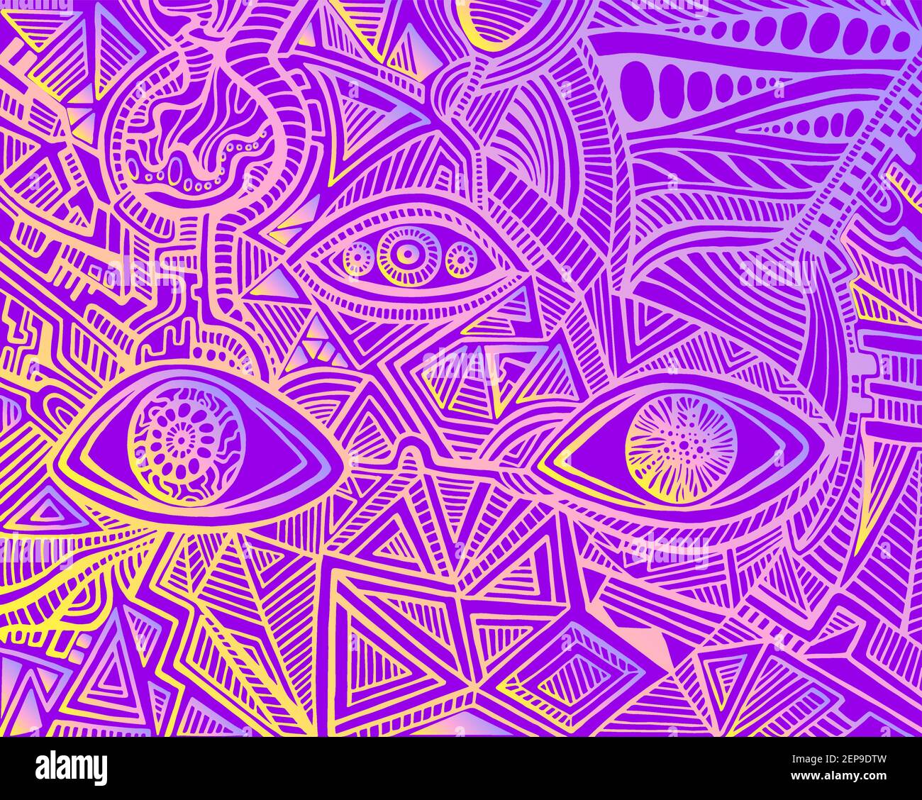 Vintage psychedelic hypnotic shamanic acidic eyes of crazy patterns ...