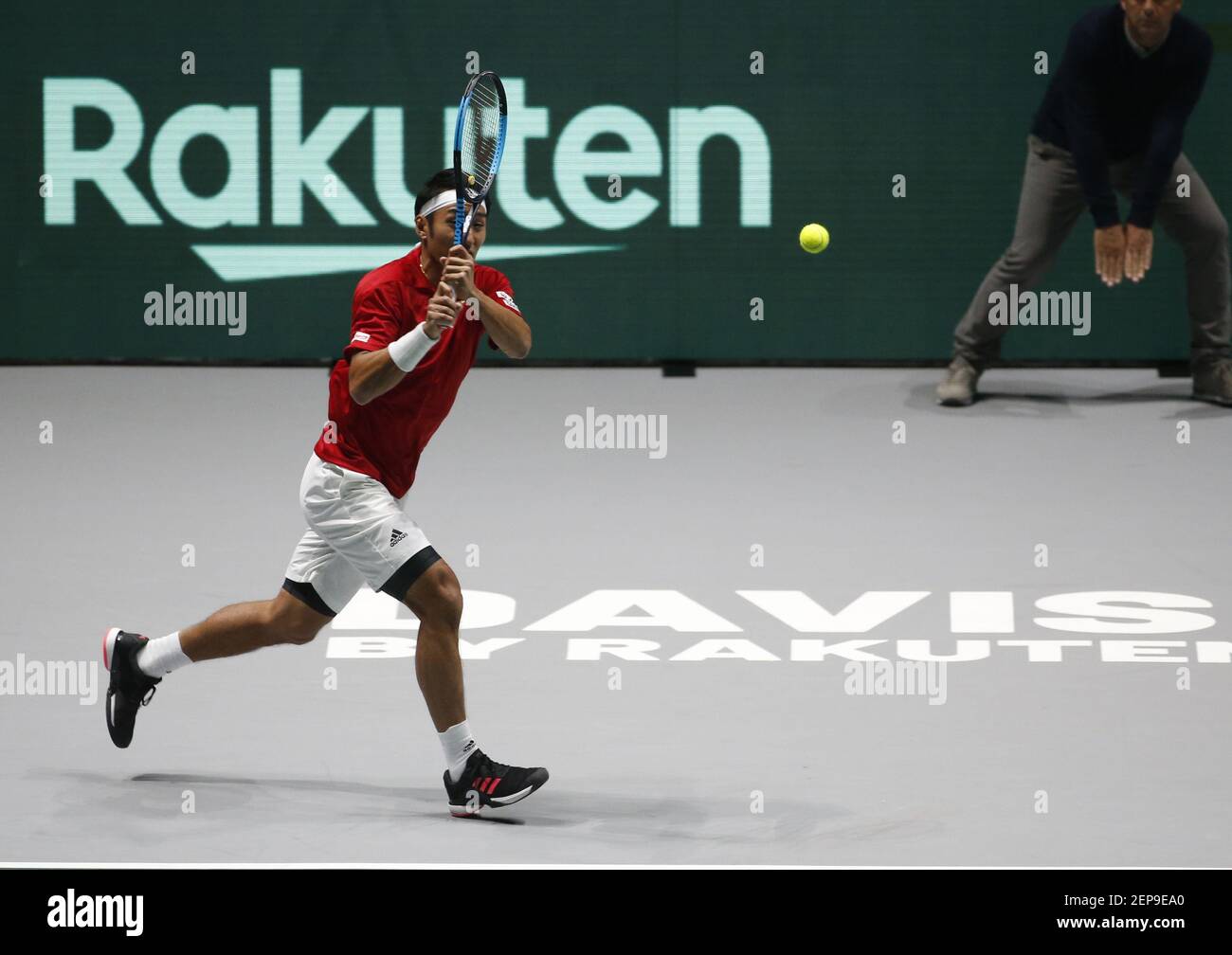 Yasutaka Uchiyama of Japan in action during the singles match against ...