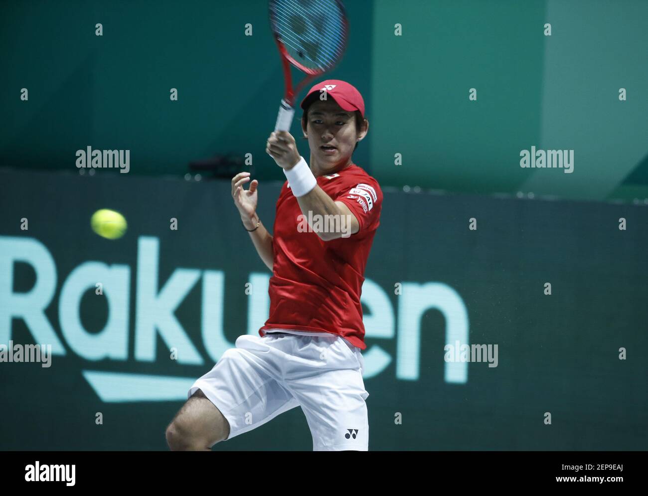 Yoshihito Nishioka of Japan in action during the singles match against ...