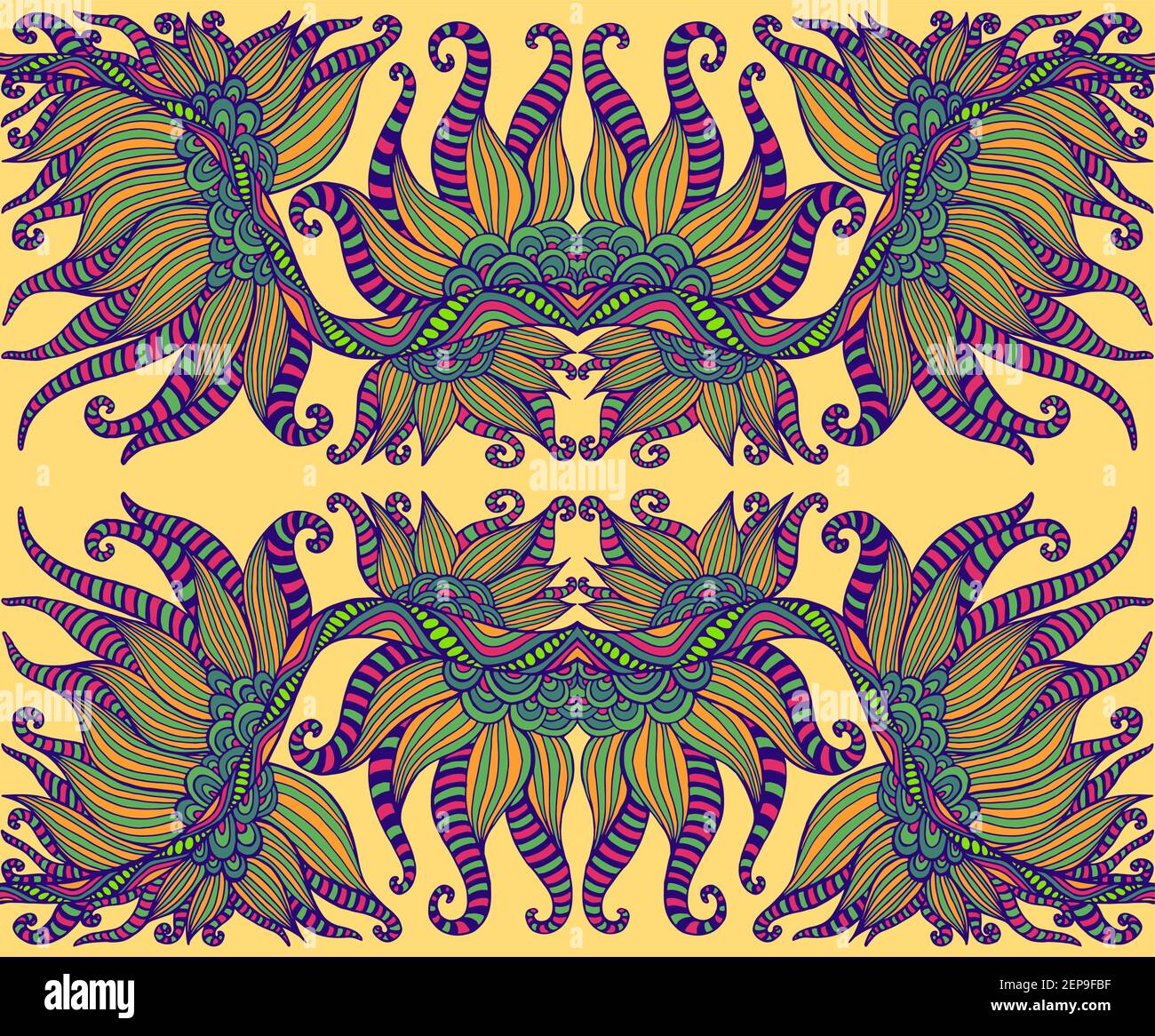 Tribal shamanic psychedelic ethnic colorful floral pattern, isolated on ...