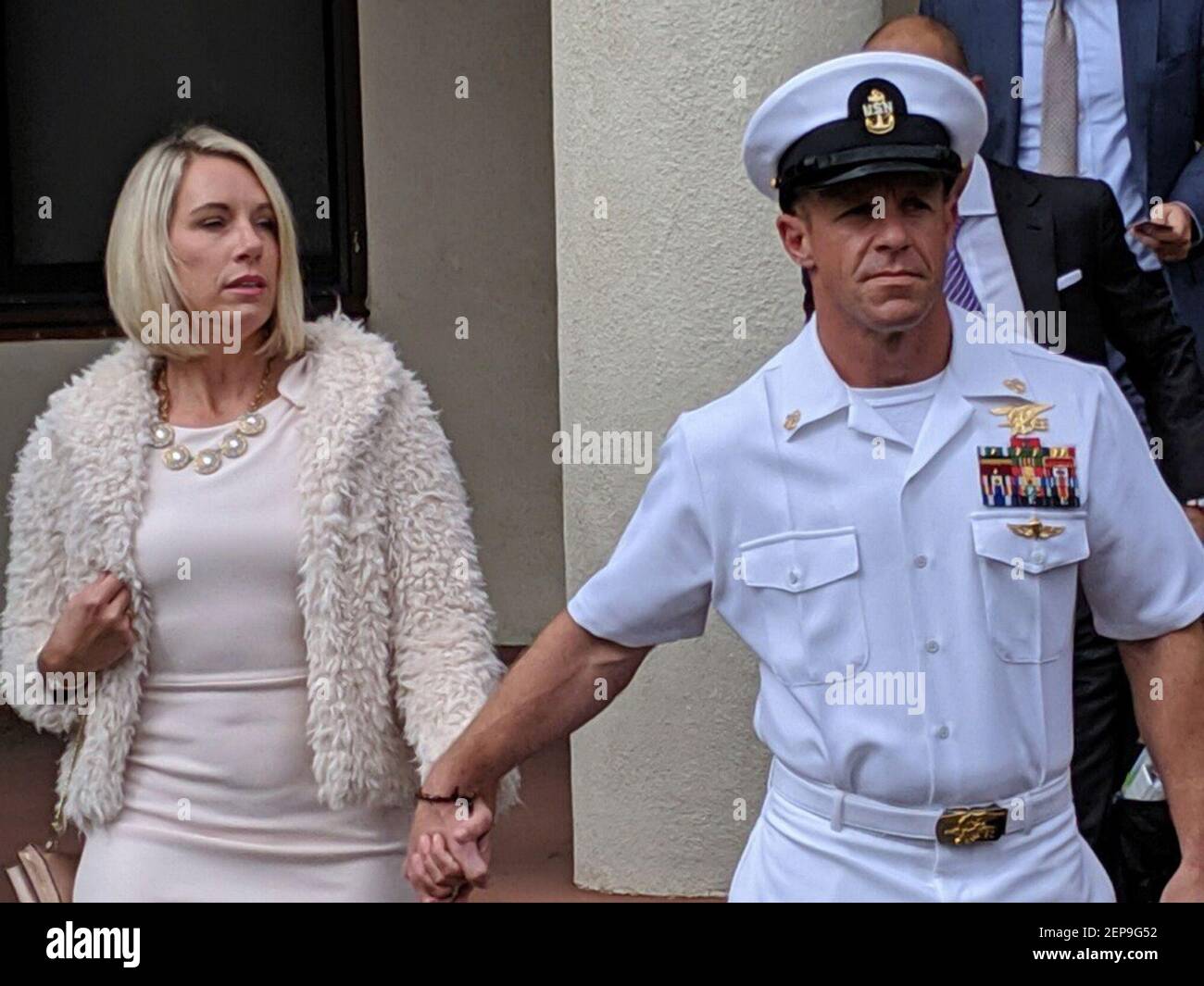 Navy SEAL Chief Edward R. Gallagher and his wife Andrea Gallagher leave ...