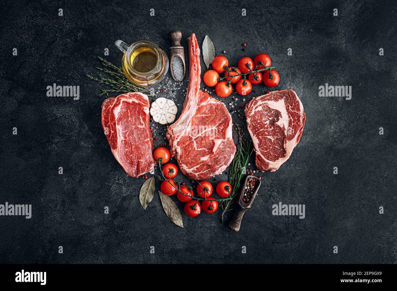 a variety of fresh premium beef steaks Stock Photo - Alamy