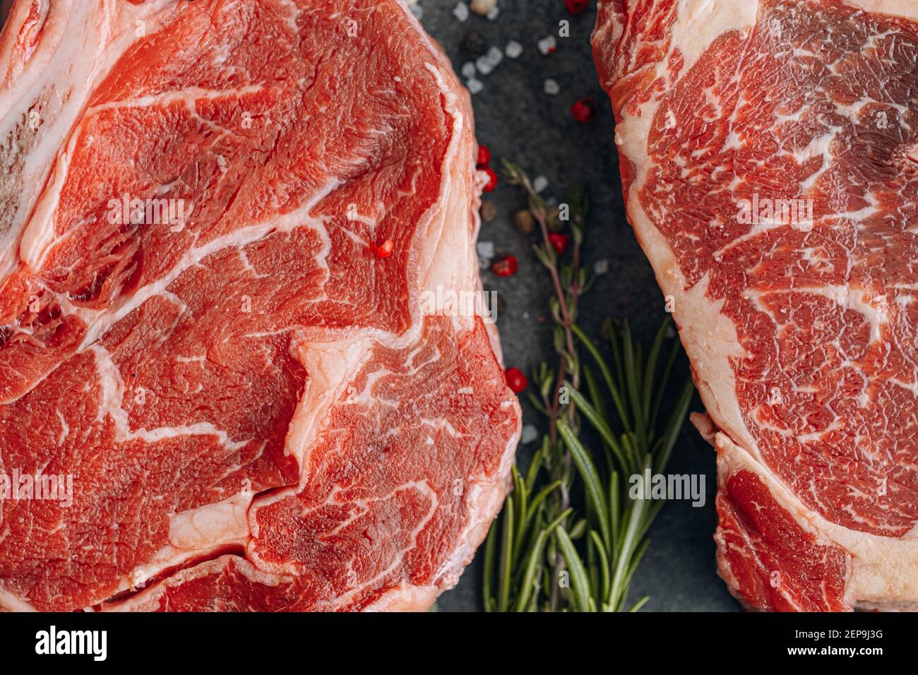 Fresh raw Prime Black Angus beef steaks. Variety of raw beef meat ...