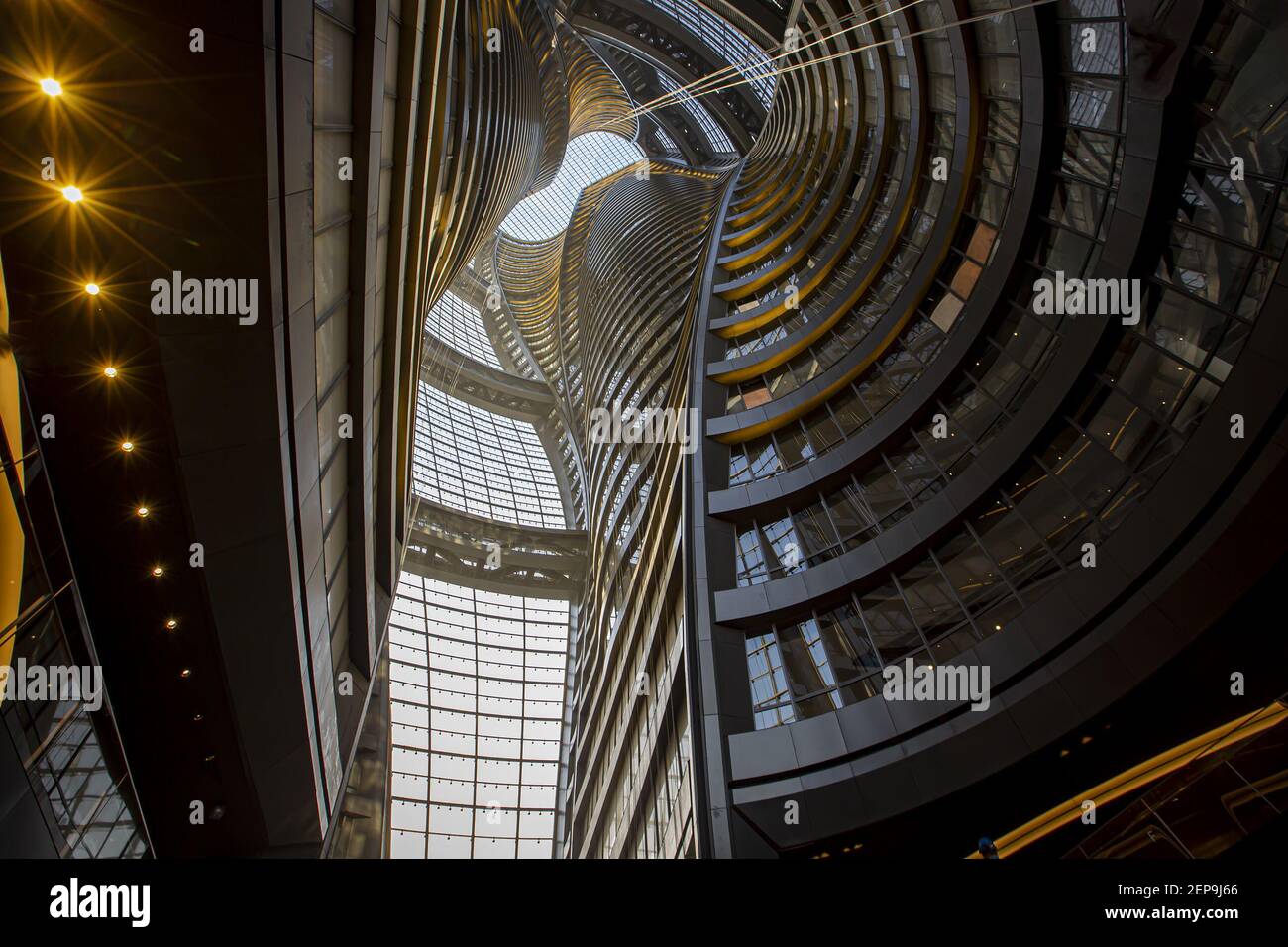 An inside view of Leeza SOHO with its tallest atrium in the world, in ...