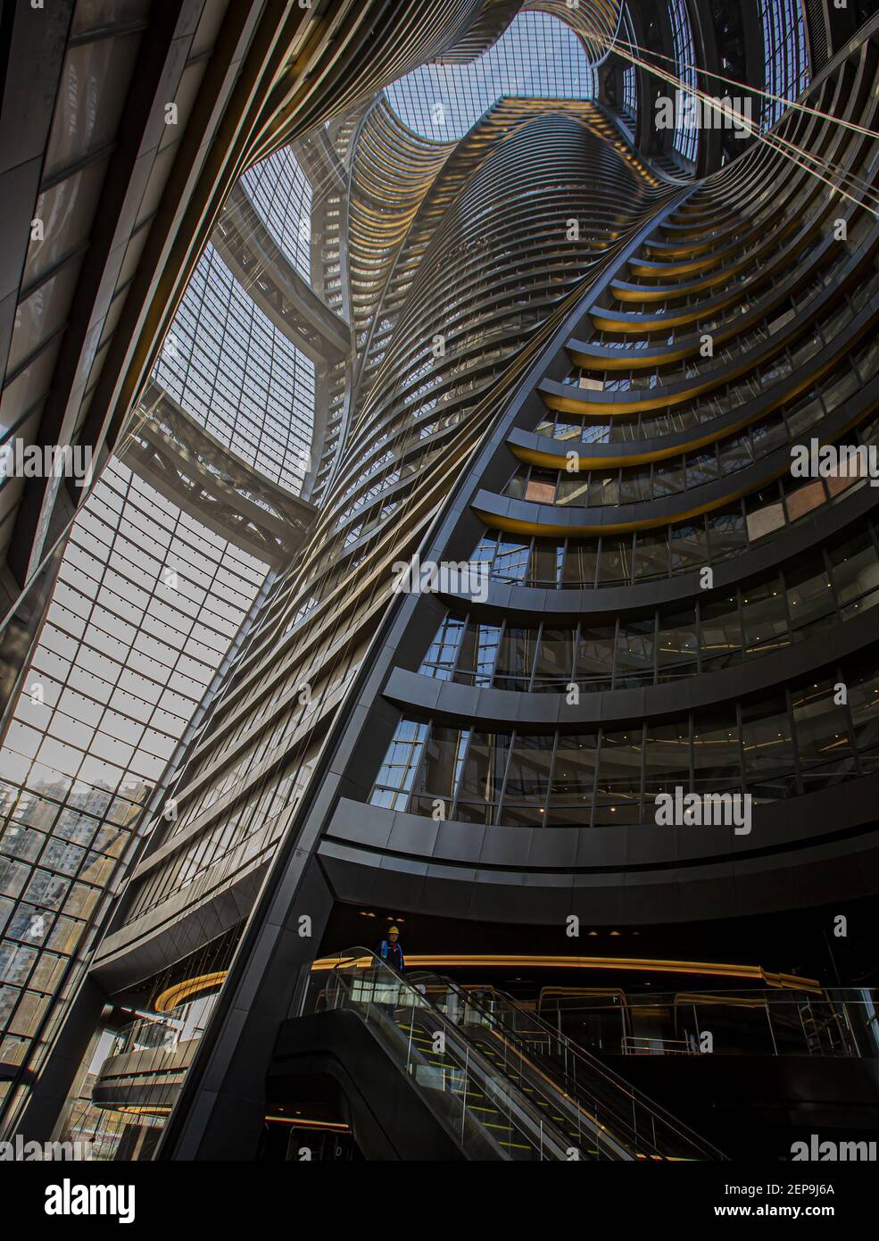 An inside view of Leeza SOHO with its tallest atrium in the world, in ...
