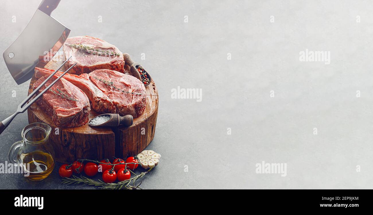 Fresh raw Prime Black Angus beef steaks. Variety of raw beef meat ...