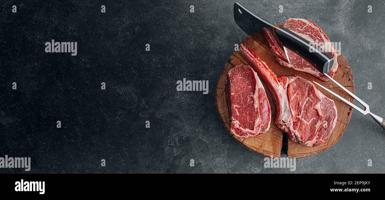 Fresh raw Prime Black Angus beef steaks. Variety of raw beef meat ...