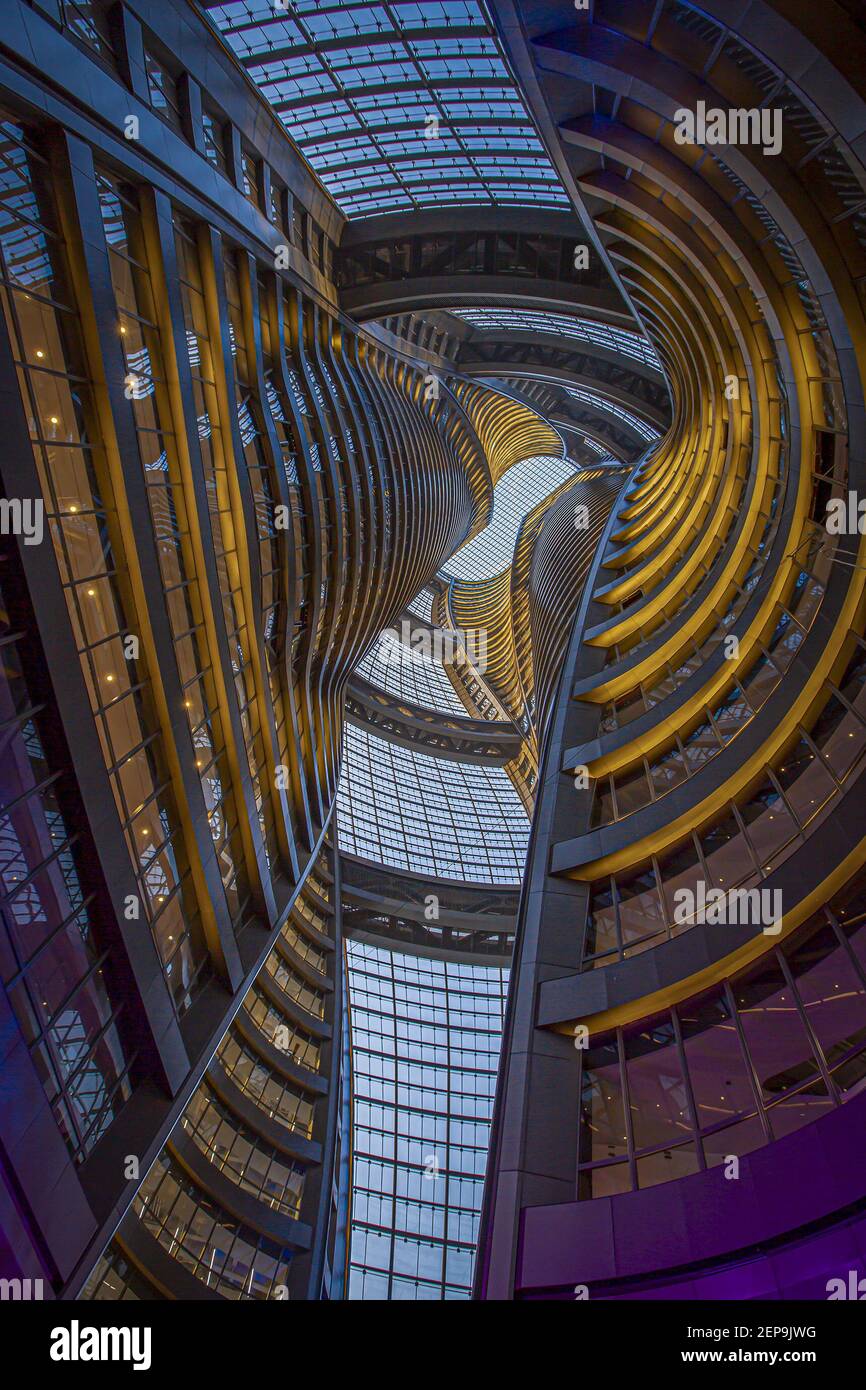 An inside view of Leeza SOHO with its tallest atrium in the world, in ...